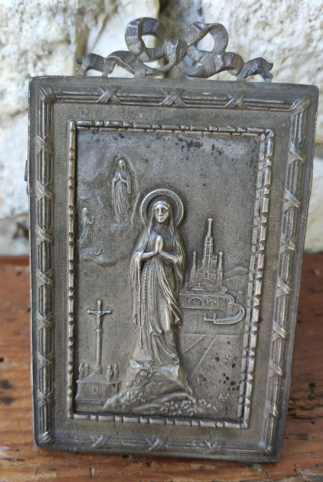 Rare Antique Religious Frame With the Virgin Mary Lourdes Caves of ...
