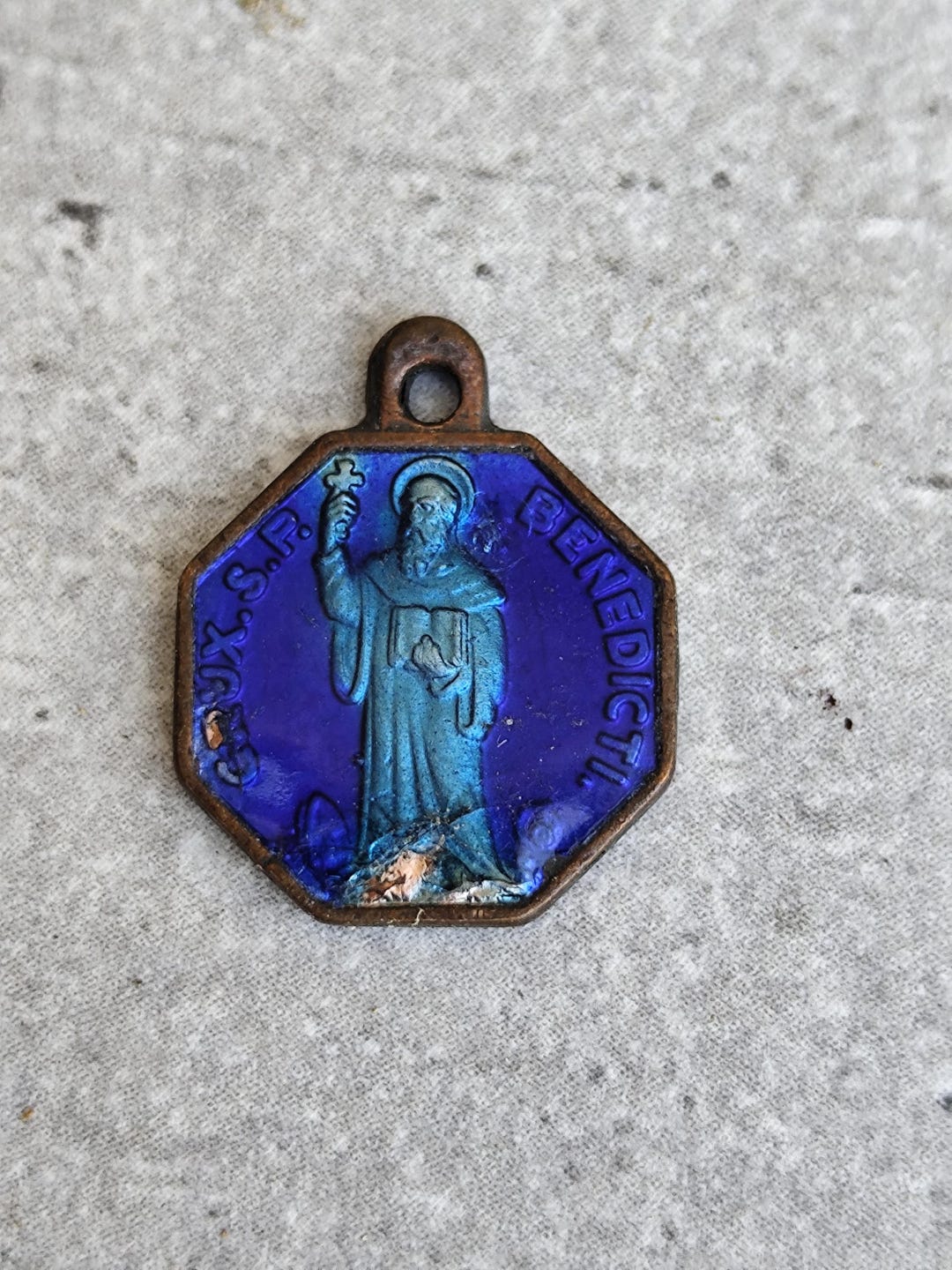 Antique Religious Medal of Saint Benedict in Enamel Saint Benedictus ...