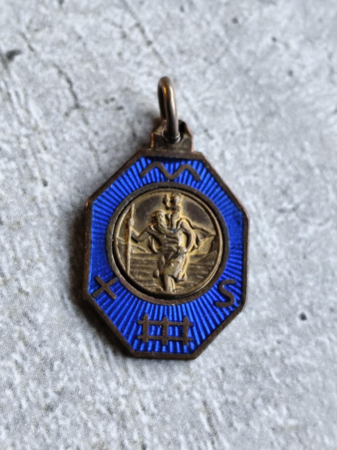 Rare Antique Religious Medal of Saint Christopher in Blue Enamel ...