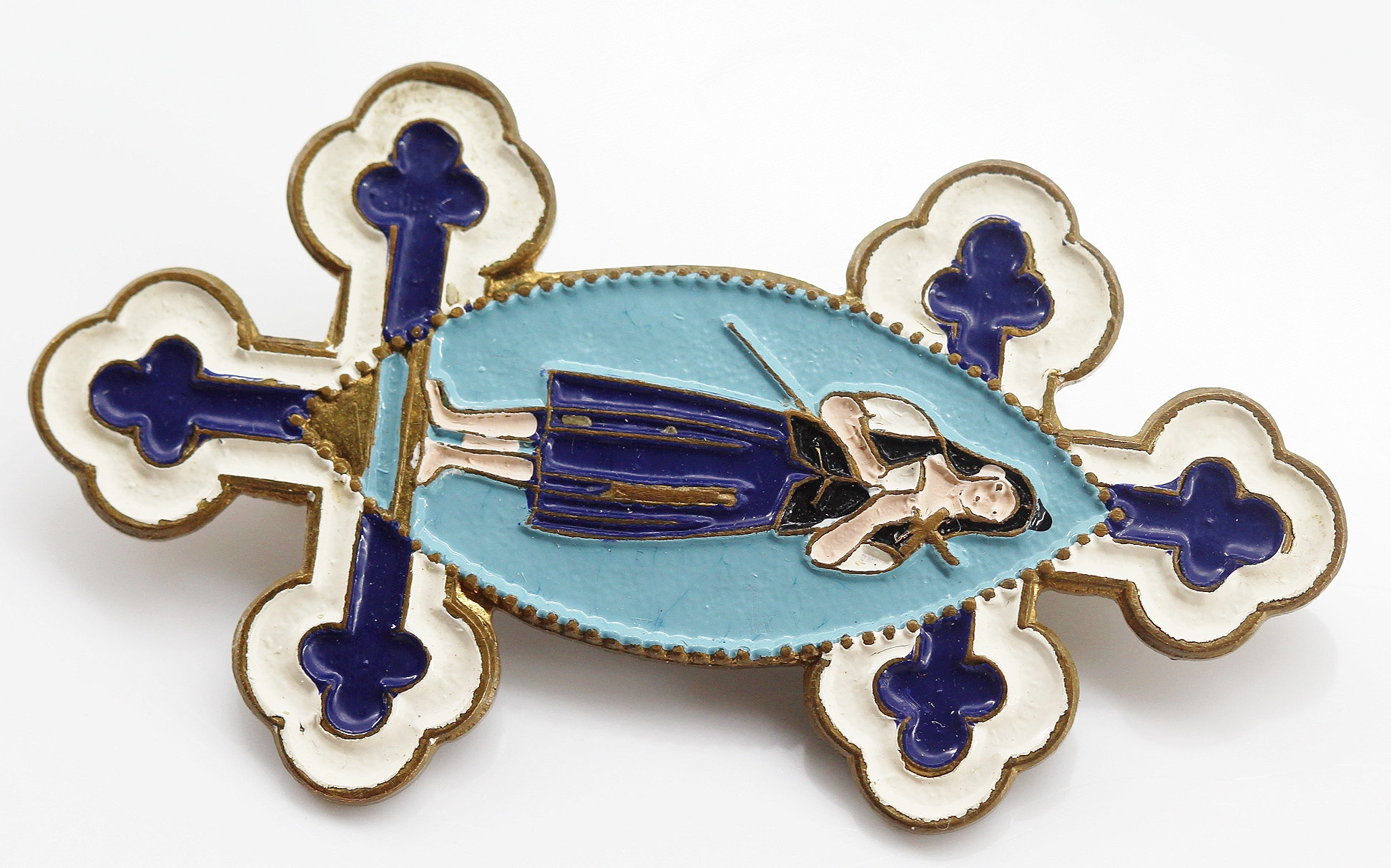 Rare vintage enamel religious brooch | Etsy