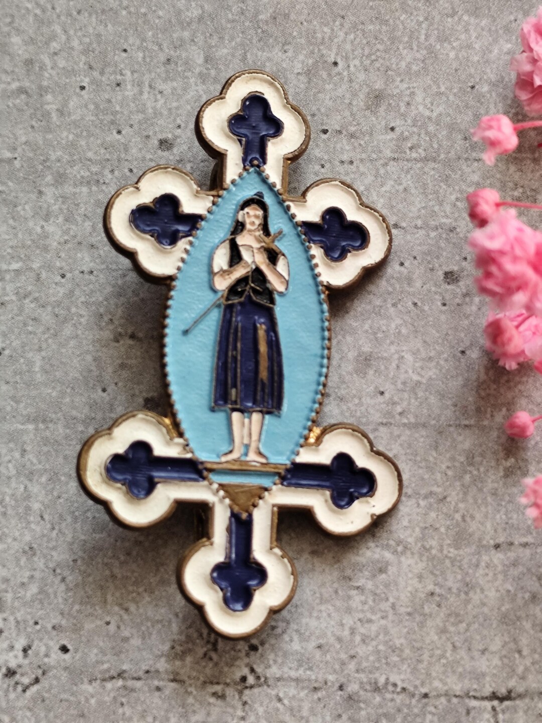Rare Vintage Enamel Religious Brooch - Etsy