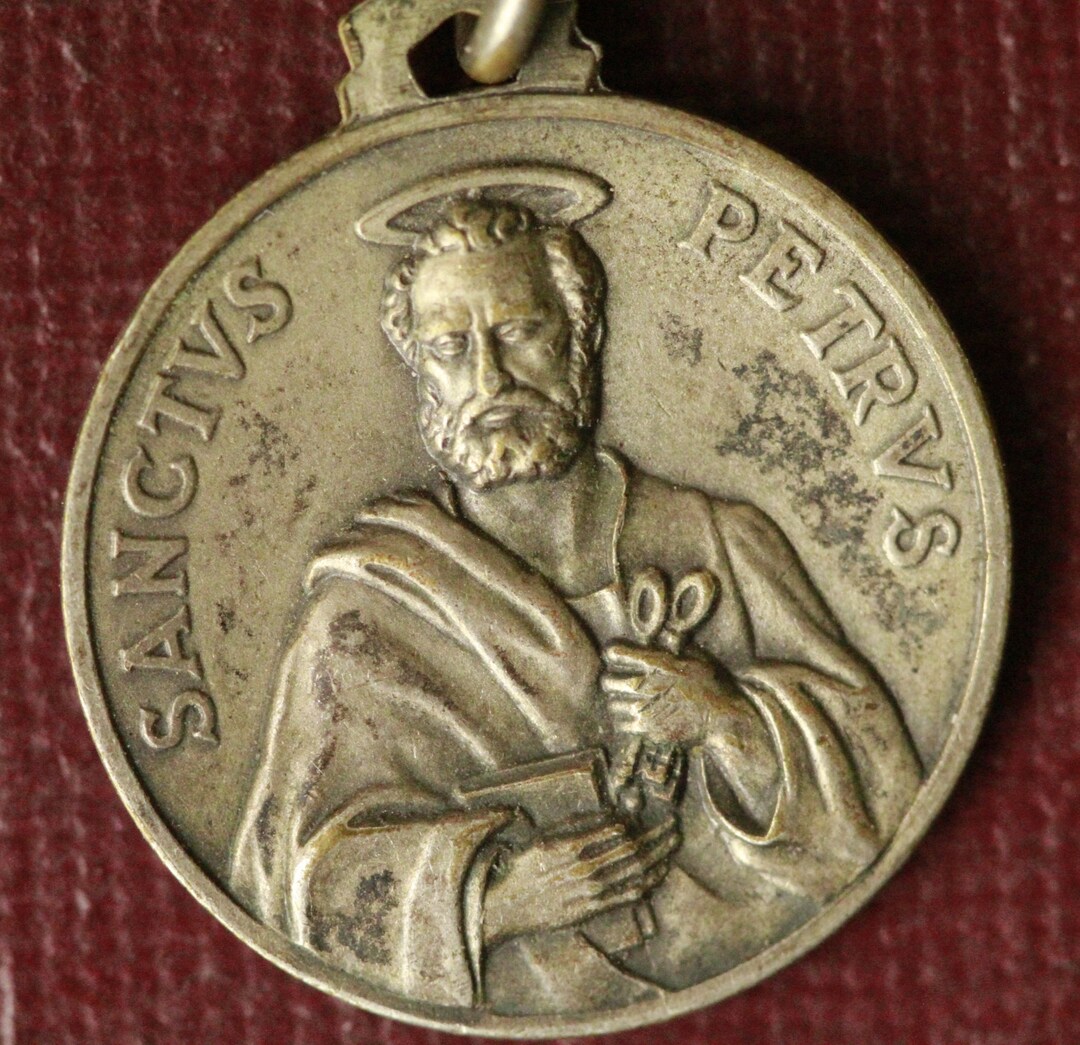 Rare Antique Religious Medal of Saint Peter Sanctus Petrus With His ...