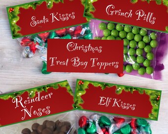 INSTANT DOWNLOAD Elf Kisses Printable Treat Bag Toppers Merry Christmas ...