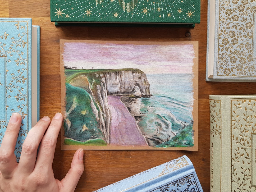 Original Colored Pencil Drawing by Melina Werner, Étretat Landscape ...