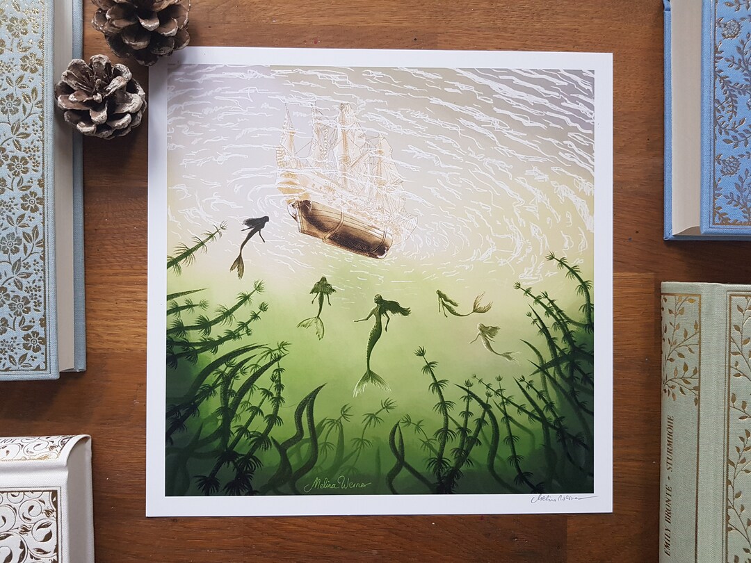 Art Print Mermaids and Ship 24 X 24 Cm Wall Picture - Etsy