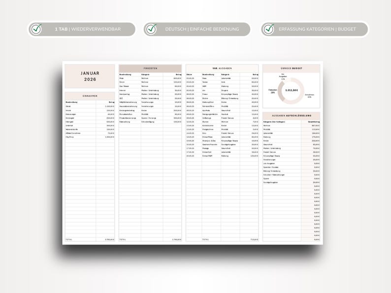 Monthly Budget Book | Excel & Google Sheets | Income and Expense ...