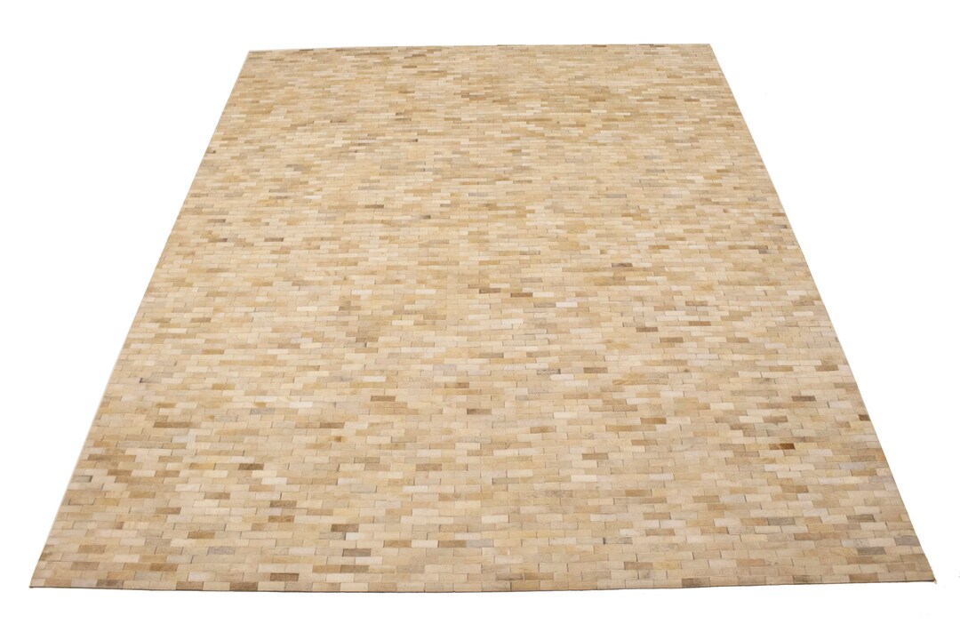 Beige Cream Cowhide Geometric 8X10 Modern Leather Rug Oriental Natural ...