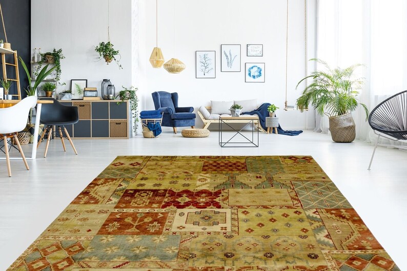 Multicolor 8x10 Geometric Patchwork Rug Oriental Natural | Etsy