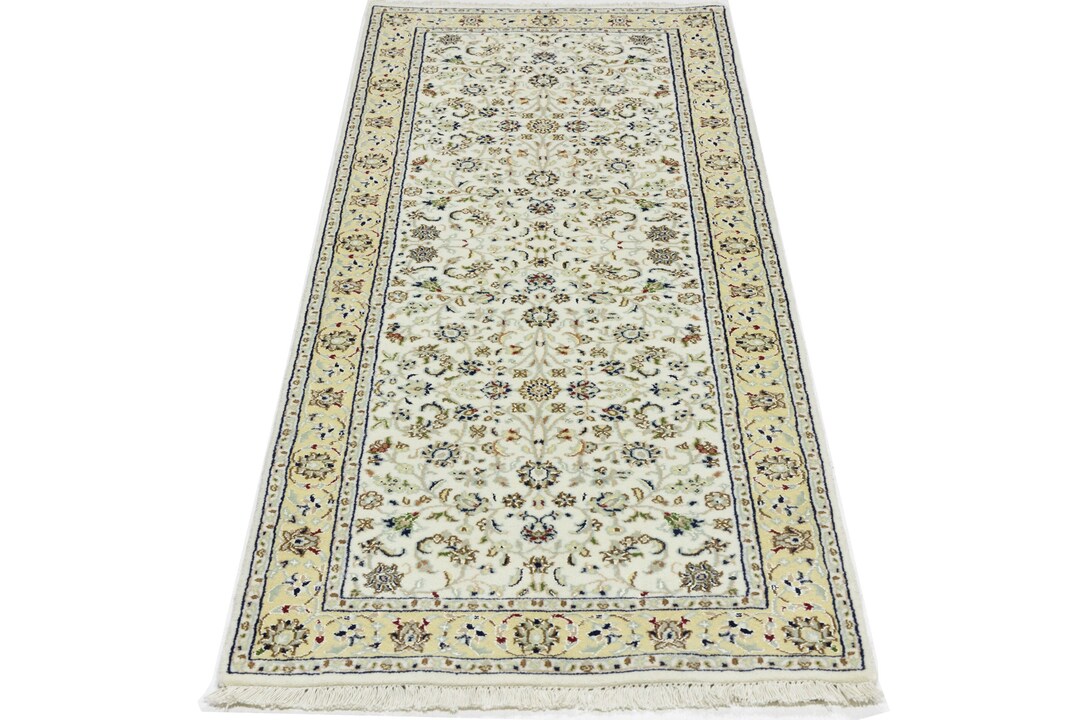 Cream 3X7 Traditional Floral Wool Highlight Silk Rug Oriental Natural ...