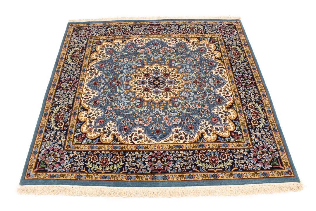 Blue Traditional 5X5 Floral Indo Kirman Square Rug Oriental Natural ...