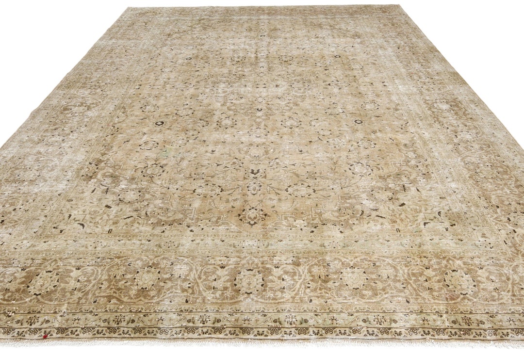 Muted Rusty Beige 10X13 Antique Floral Distressed Oriental Rug Natural ...
