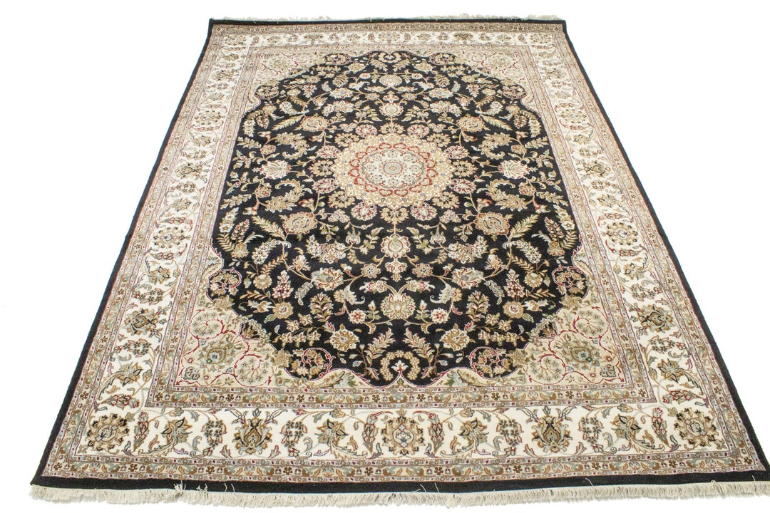 Black Traditional 9X12 Floral Classic Wool Highlight Silk Rug Oriental ...