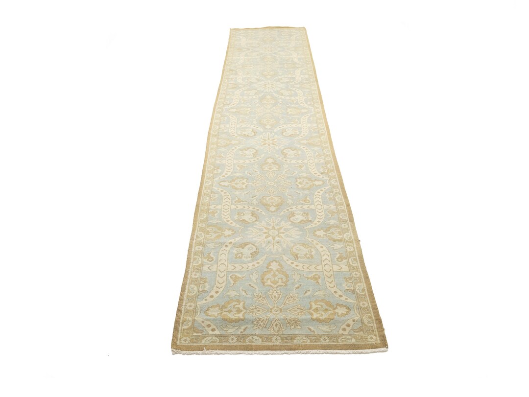 Light Blue Floral 3X16 Turkish Oriental Runner Rug Natural Wool 3'3 X ...