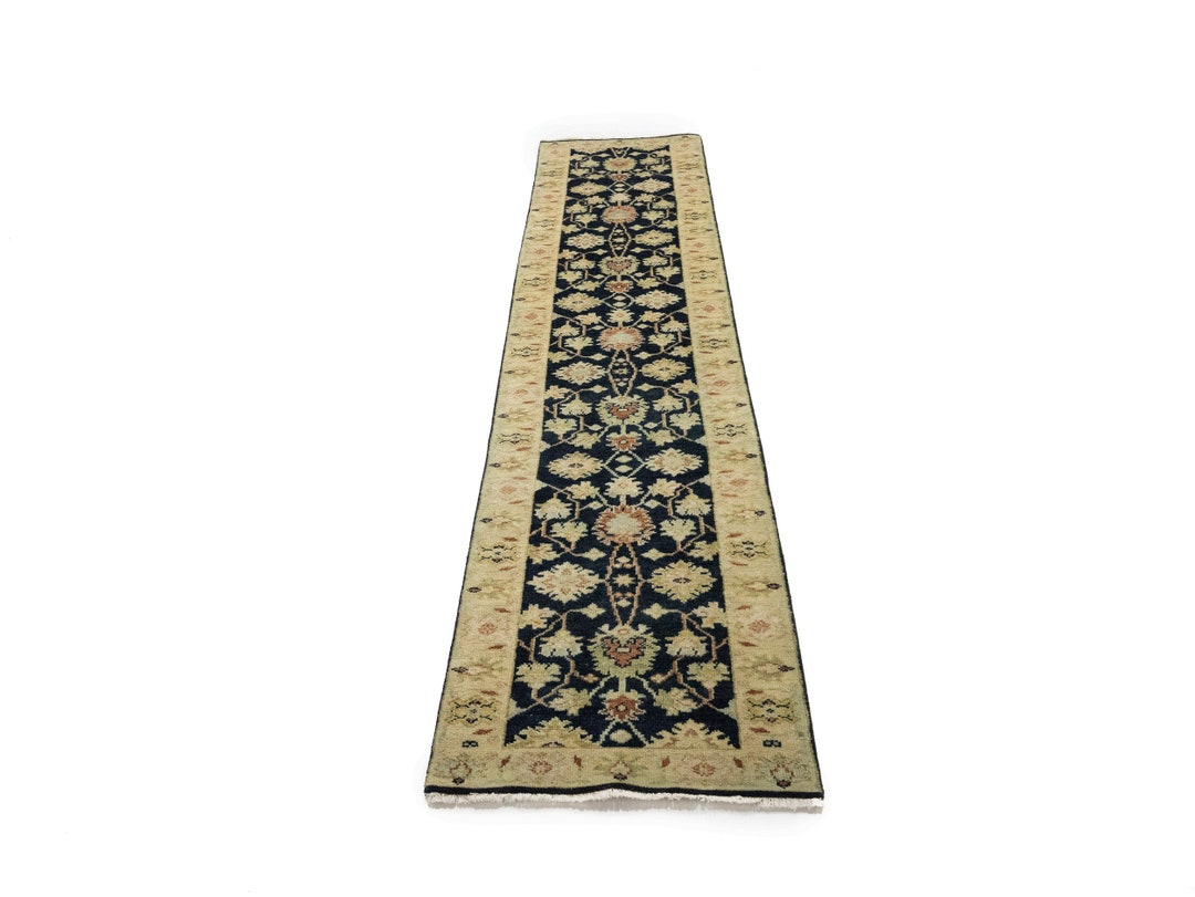 Black Floral 2X12 Traditional Peshawar Pakistan Runner Rug Natural Wool ...