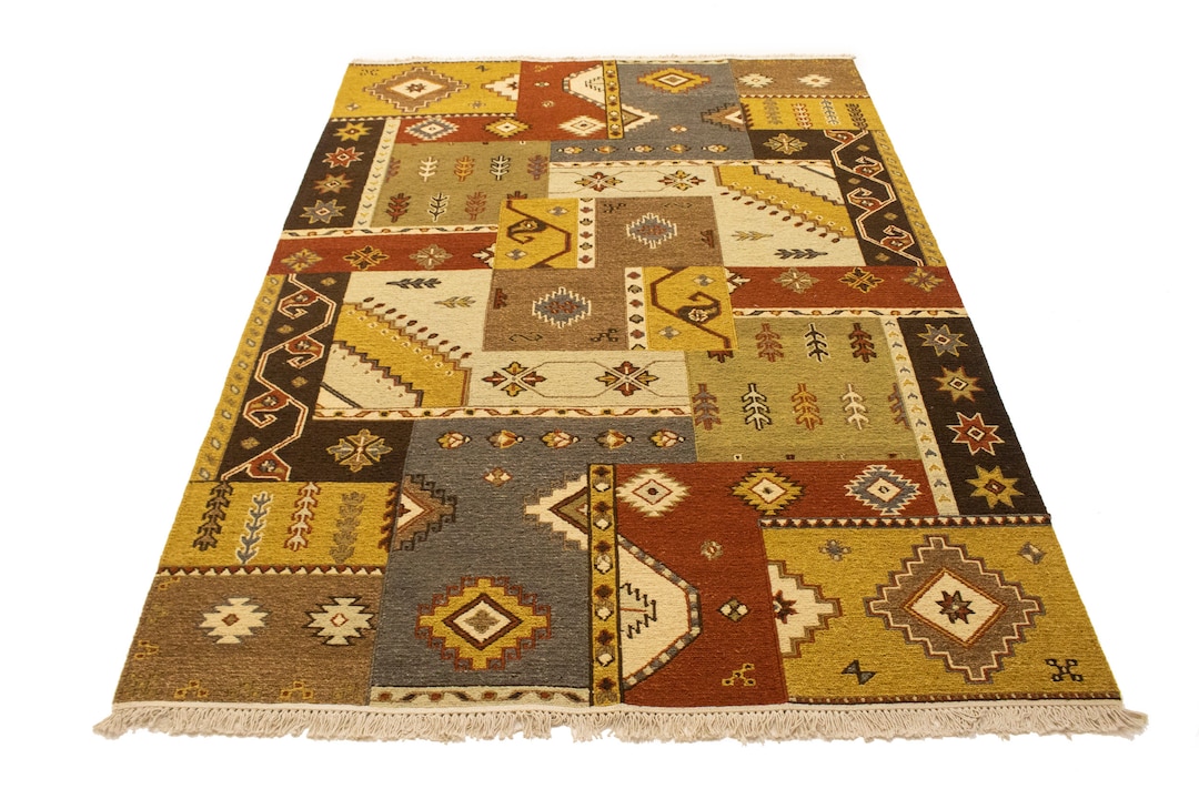 Multicolored Transitional 6X8 Abstract Sumak Rug Oriental Natural Wool ...