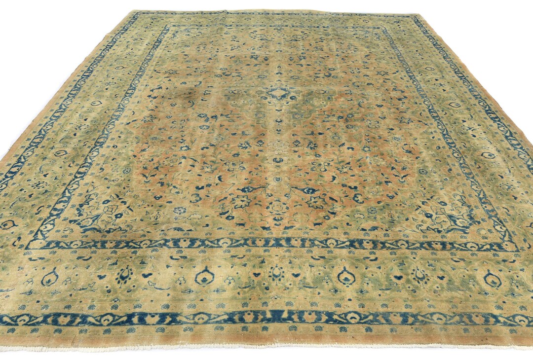 Muted Light Rust 10X12 Antique Floral Distressed Oriental Rug Natural ...
