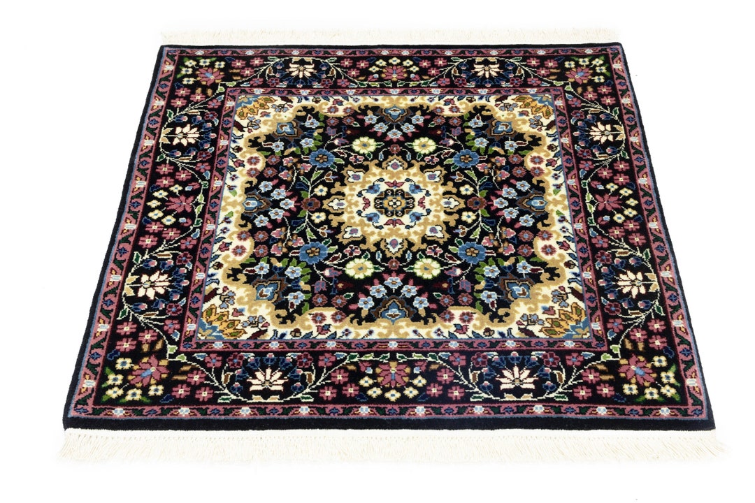 Black 3x3 Floral Kirman Square Rug Oriental Natural Wool 3'2X3'3 Area ...