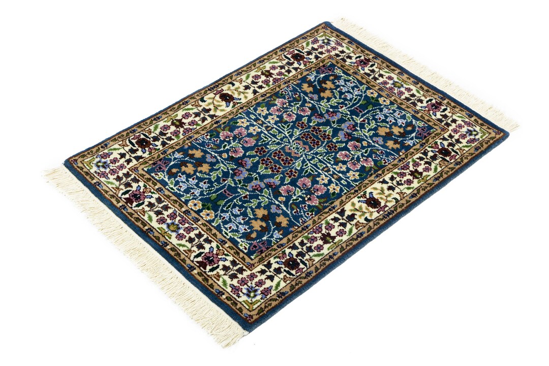 Blue & Cream Floral 2x3 Traditional Floral Kirman Rug Oriental Natural ...