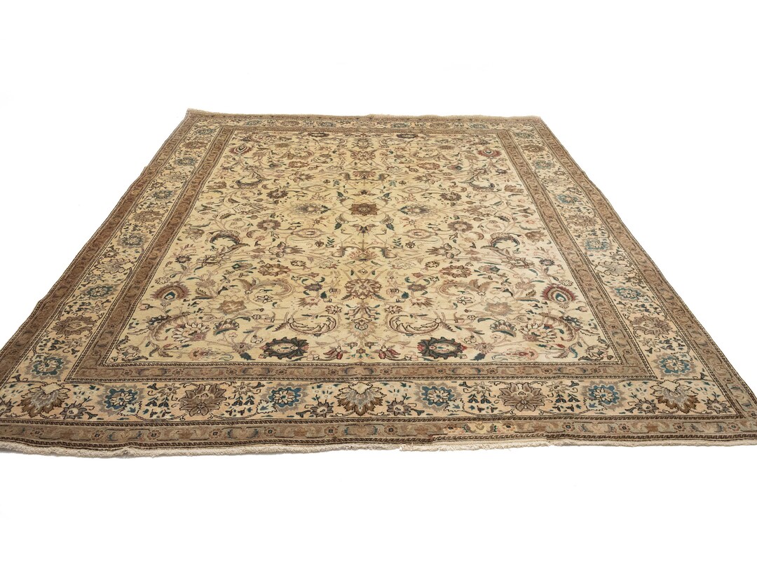 Cream 9X12 Semi Antique Traditional Oriental Rug Oriental Natural Wool ...