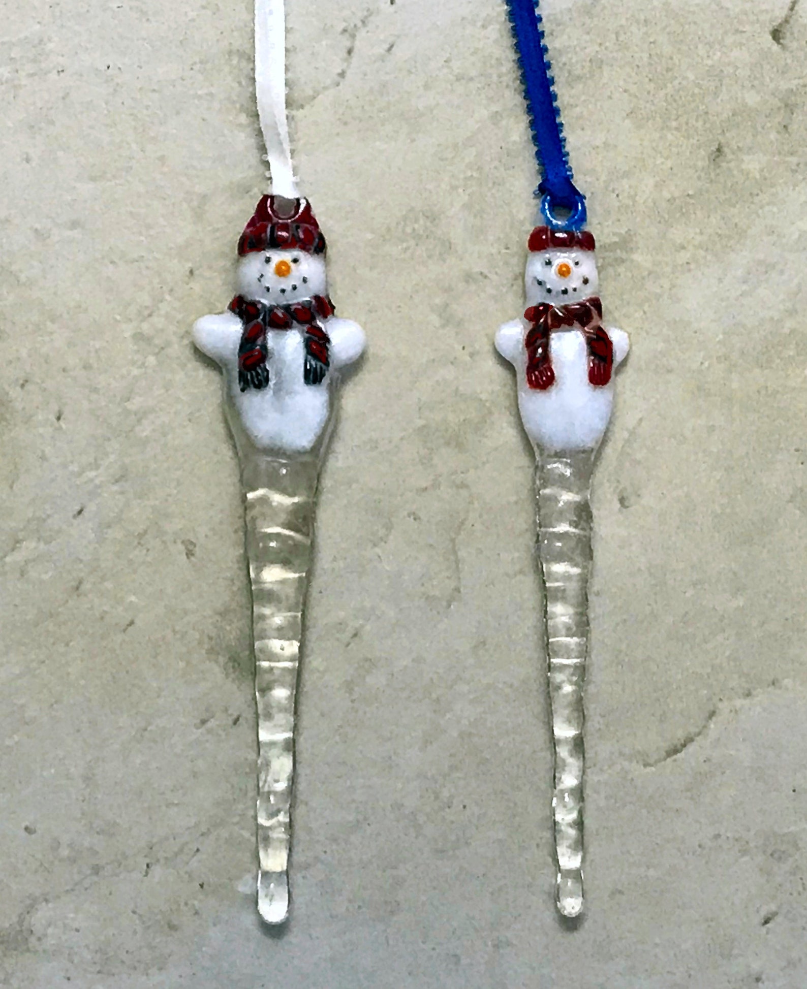 Kiln Formed Glass Large Snowman Snowperson Icicle Ornament Christmas ...