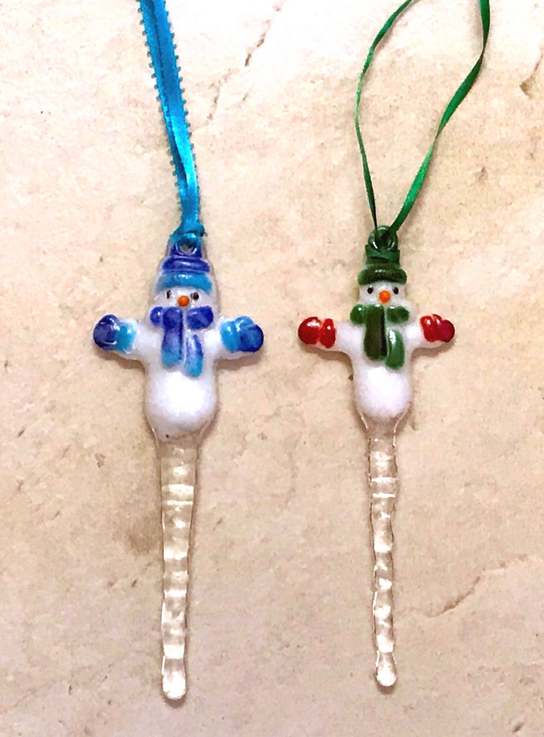 Kiln Formed Glass Medium Snowman Snowperson Icicle Ornament Christmas ...