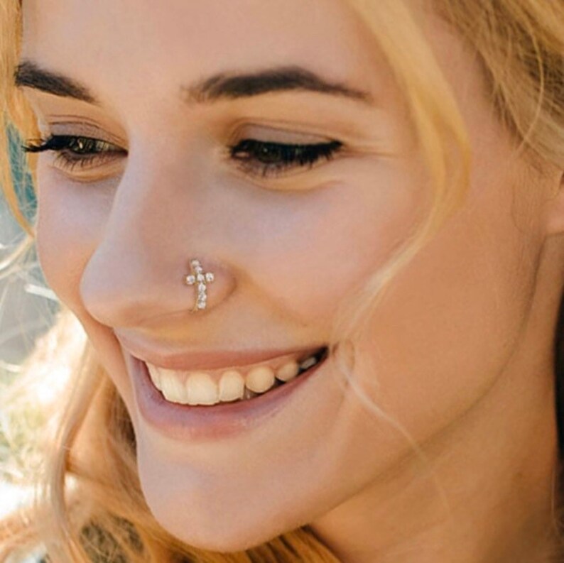 Cz Cross Nose Hoop Diamond Cross Nose Ring - Etsy