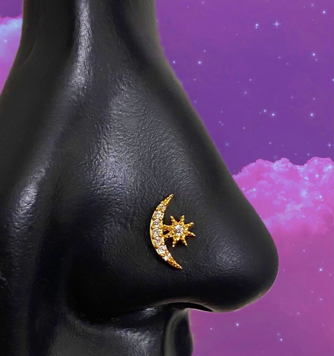 Moon and Star Nose Stud, Noserings, Nosepins, 20g Nose Hoop - Etsy