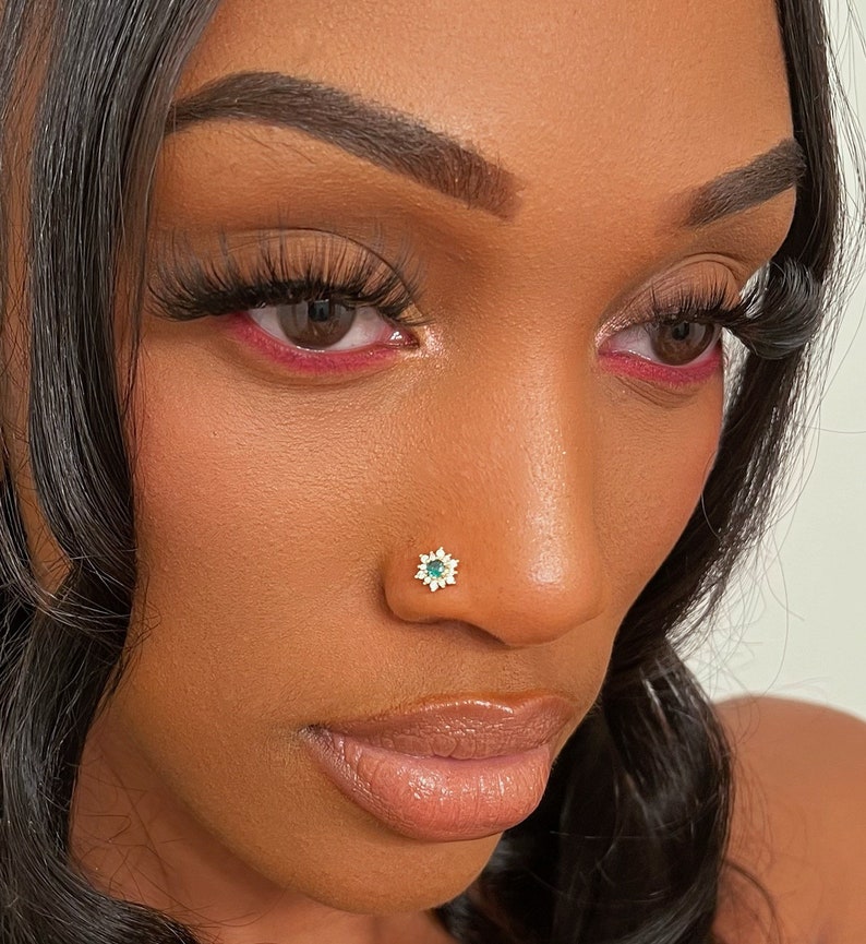 Emerald Flower Nose Stud Nose Ring L Shape Nose Pin 20g - Etsy