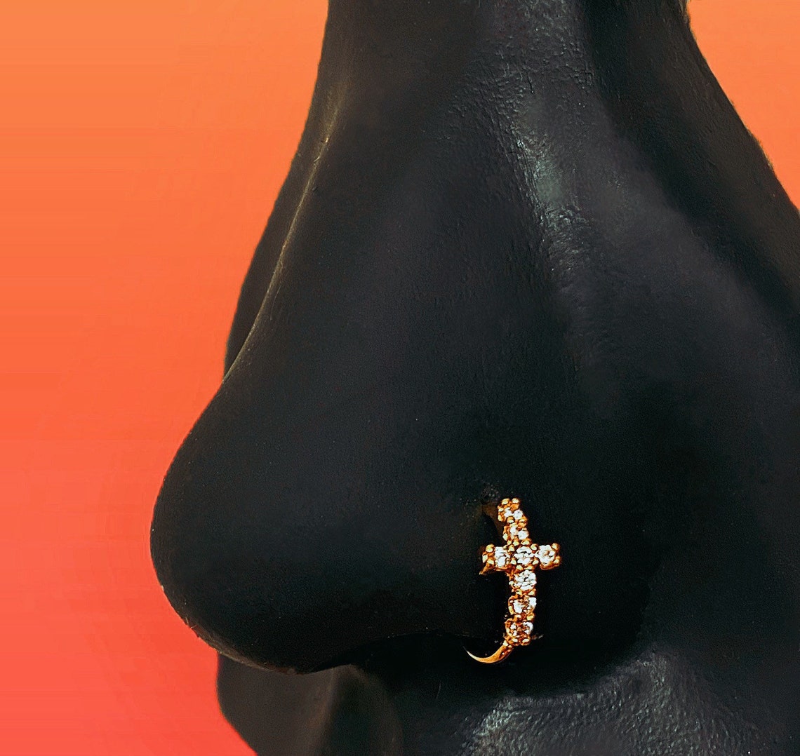 Cz Cross Nose Hoop Diamond Cross Nose Ring - Etsy
