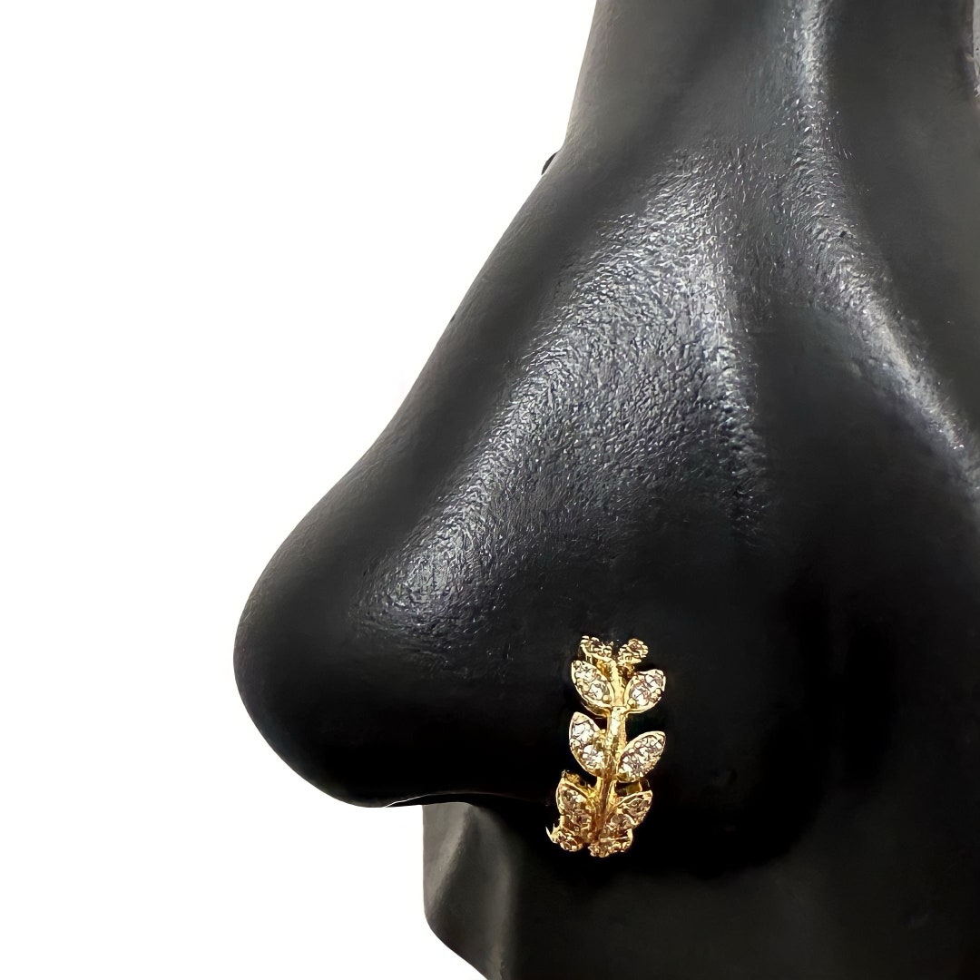 Diamond Leaf Nose Hoop, Nose Ring With Design, Nose Ring for Pierced ...