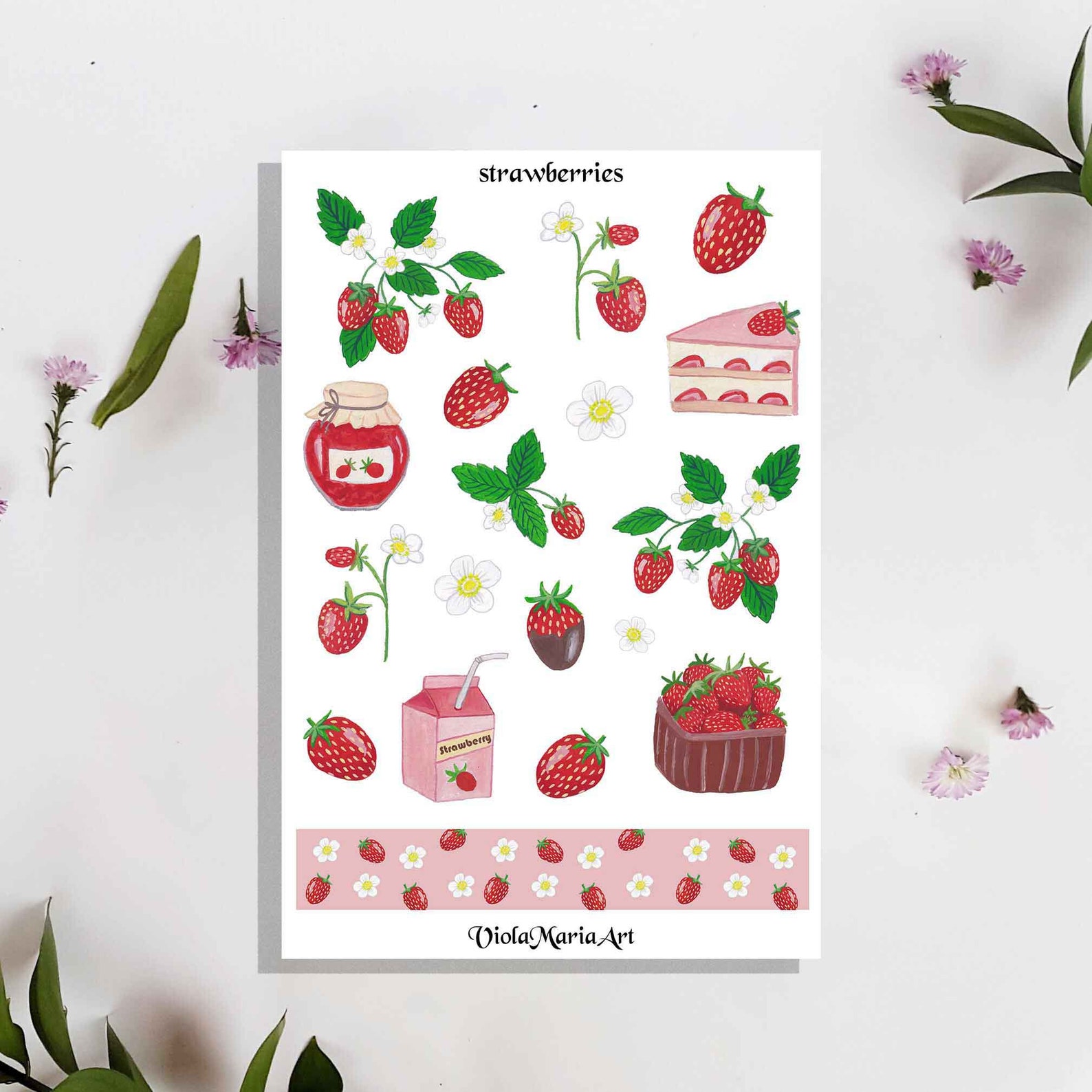 Strawberry Stickers Bullet Journal Sticker Sheet Decorative | Etsy UK