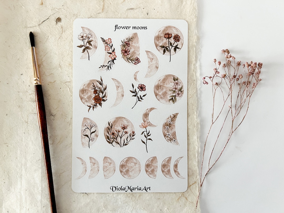 Flower Moon Stickers Bullet Journal Stickers Planner Sticker Sheet Celestial Sticker Sheet Moon ...