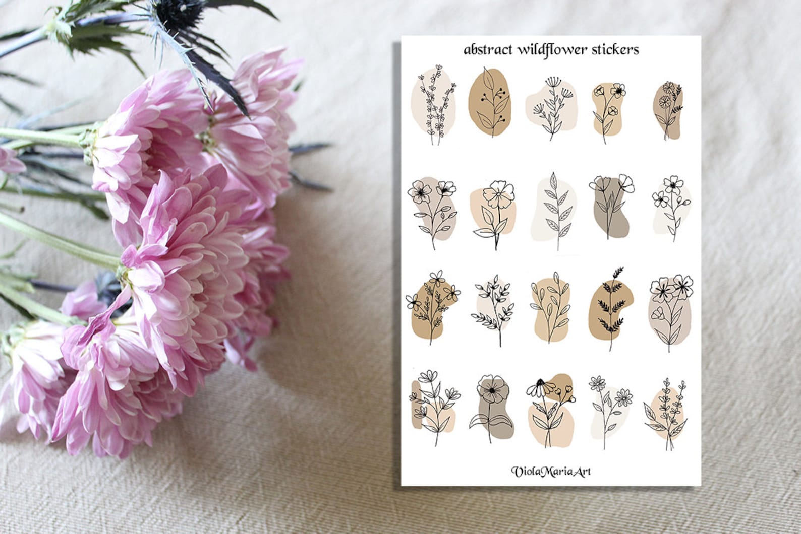 Abstrakte Wildblumen Sticker braune Töne Bullet Journal | Etsy