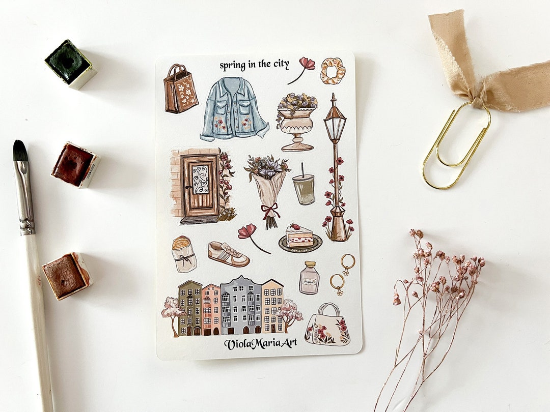 Spring in the City Sticker Sheet, Bullet Journal Stickers, Planner ...