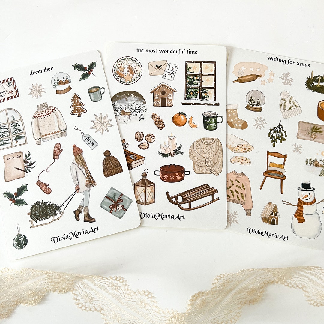 3 Matte Christmas Sticker Sheets, Sticker Pack, Sticker Bundle ...