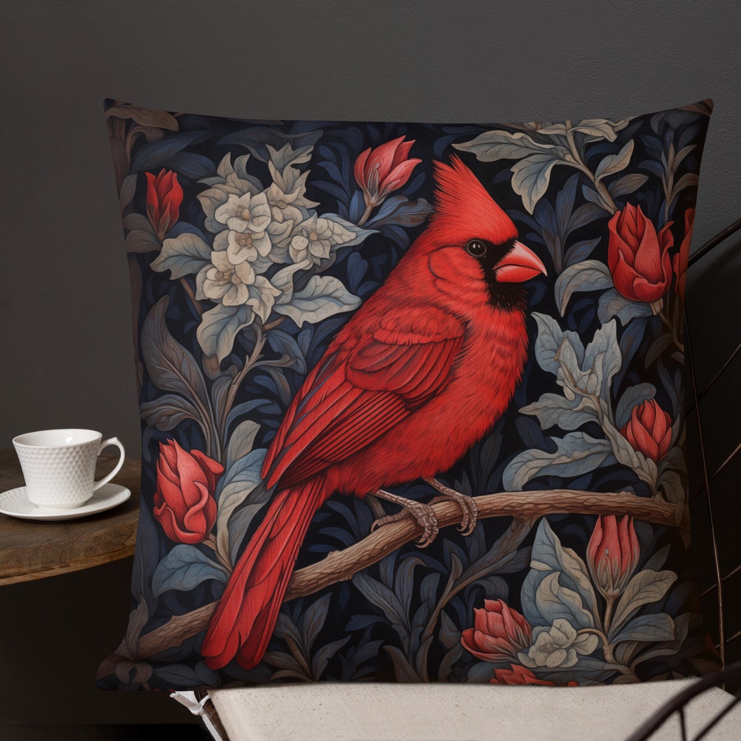 William Morris the Red Cardinal Throw Pillow, Gift for Her, Home Decor ...
