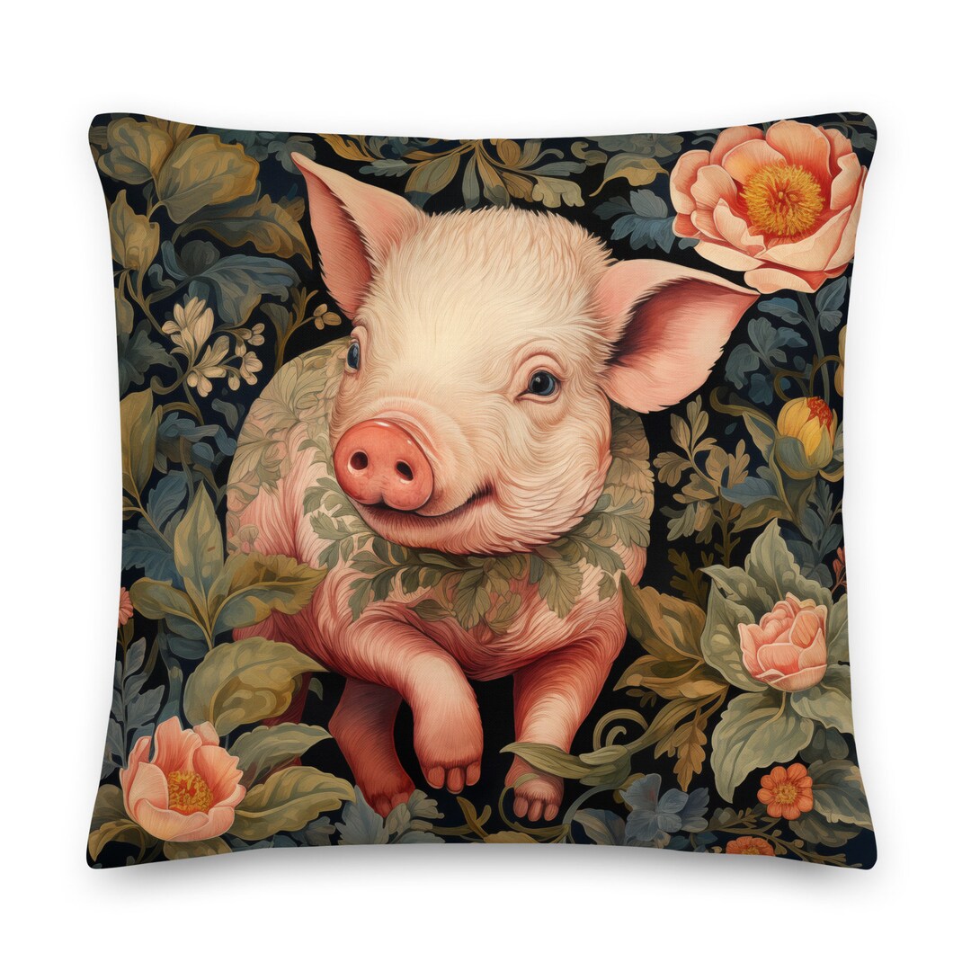 William Morris Pretty Pretty Pig Pillow, Whimsical, Home Decor, Floral ...
