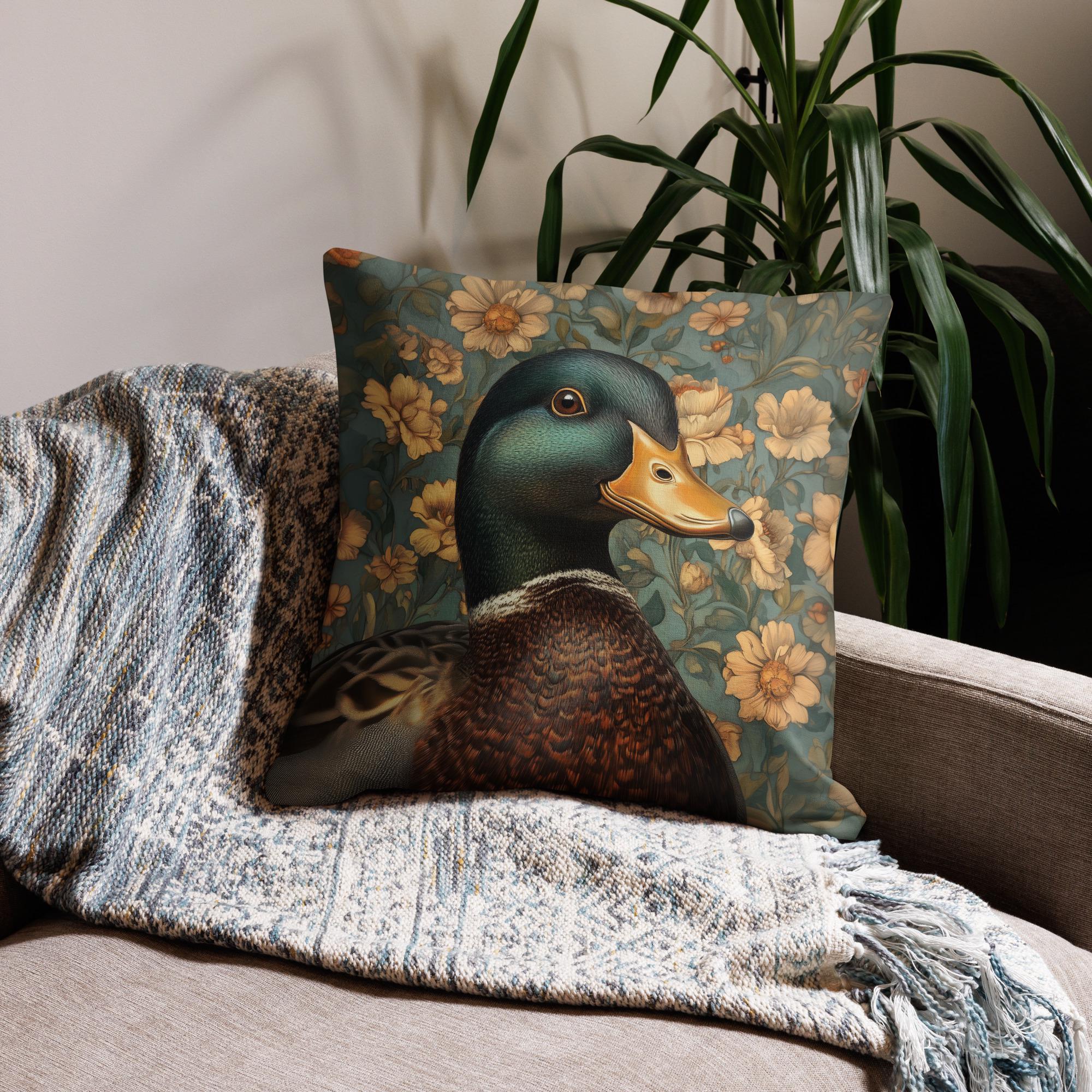 William Morris Mallard Duck Throw Pillow, Whimsical, Home Decor, Floral ...