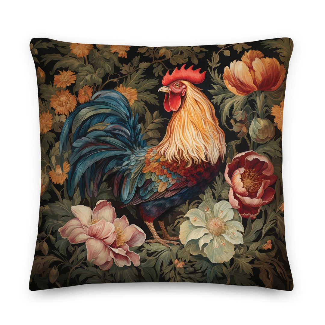 William Morris Cottagecore Rooster Throw Pillow, Farmhouse, Home Decor ...