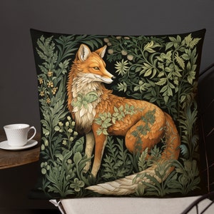 William Morris Forestcore Fox Throw Pillow, Floral Garden, Home Decor ...