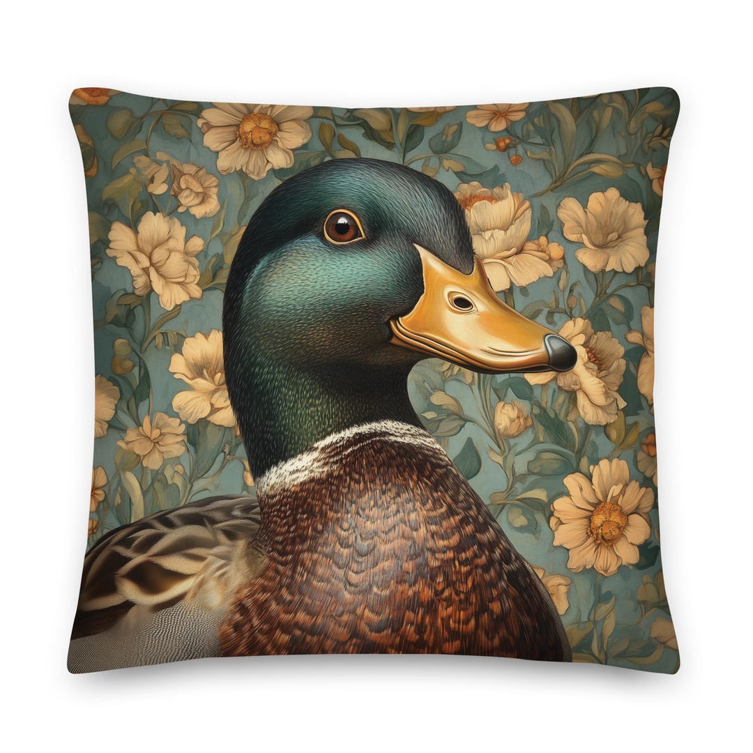 William Morris Mallard Duck Throw Pillow, Whimsical, Home Decor, Floral ...