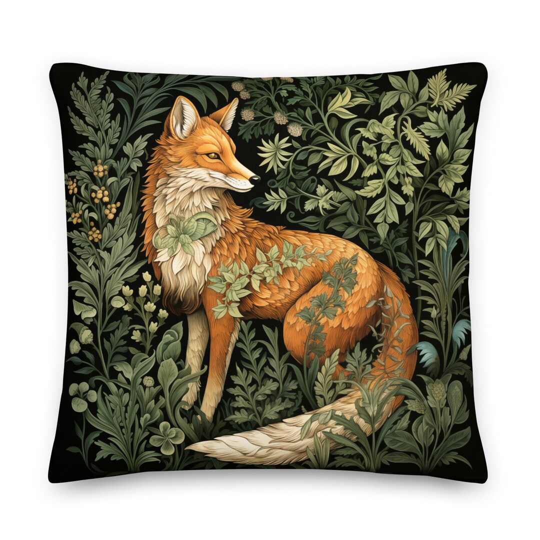 William Morris Forestcore Fox Throw Pillow, Floral Garden, Home Decor ...