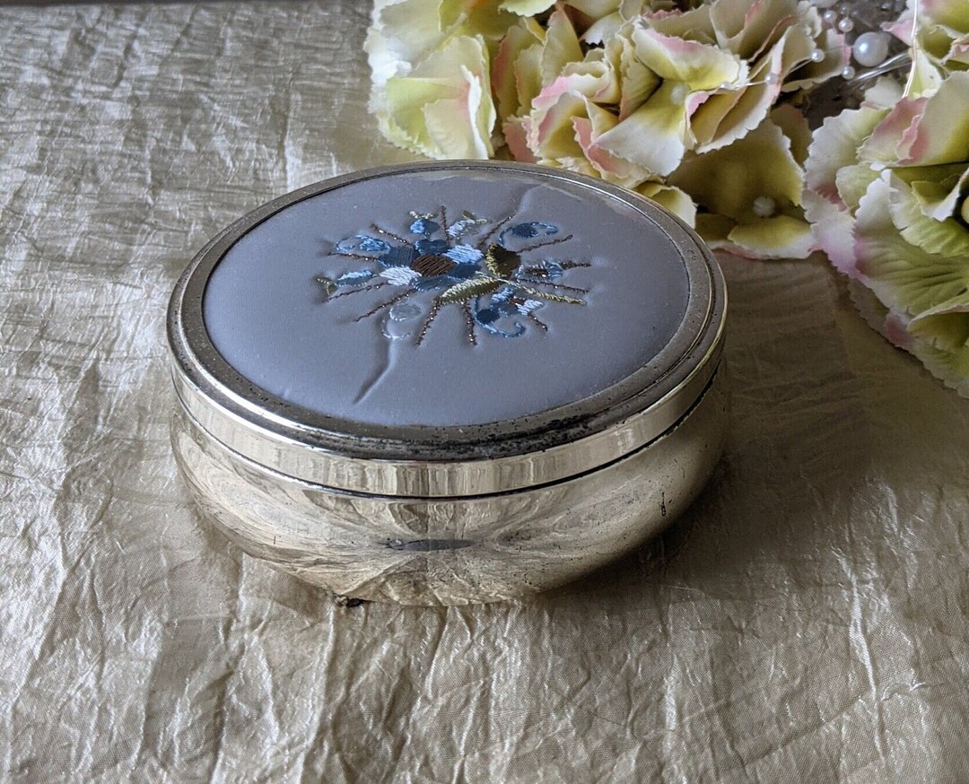 Vintage Petit Point Circular Footed Gold Trinket Dish With Black Velvet ...