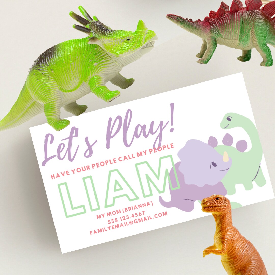 Dinosaur Business Card Kid Business Cards Play Date Card Digital File ...