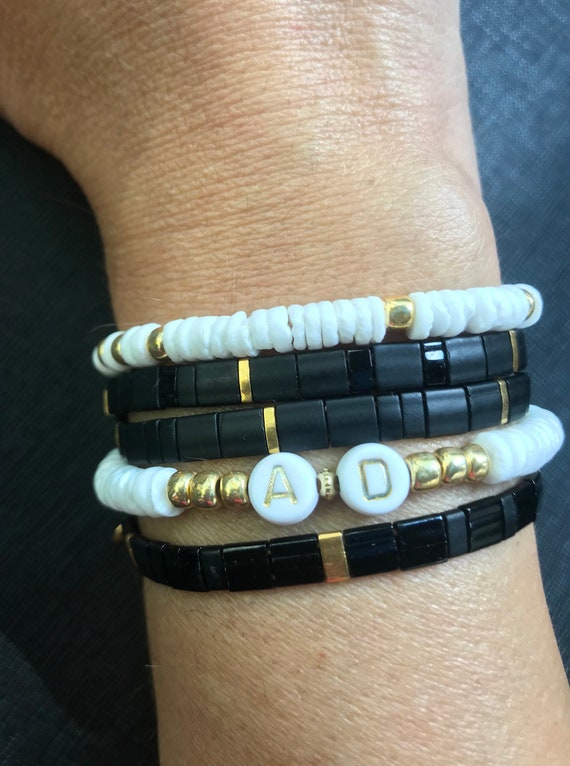 Personalized Custom Initial Letter Beads Shell Bracelets / | Etsy