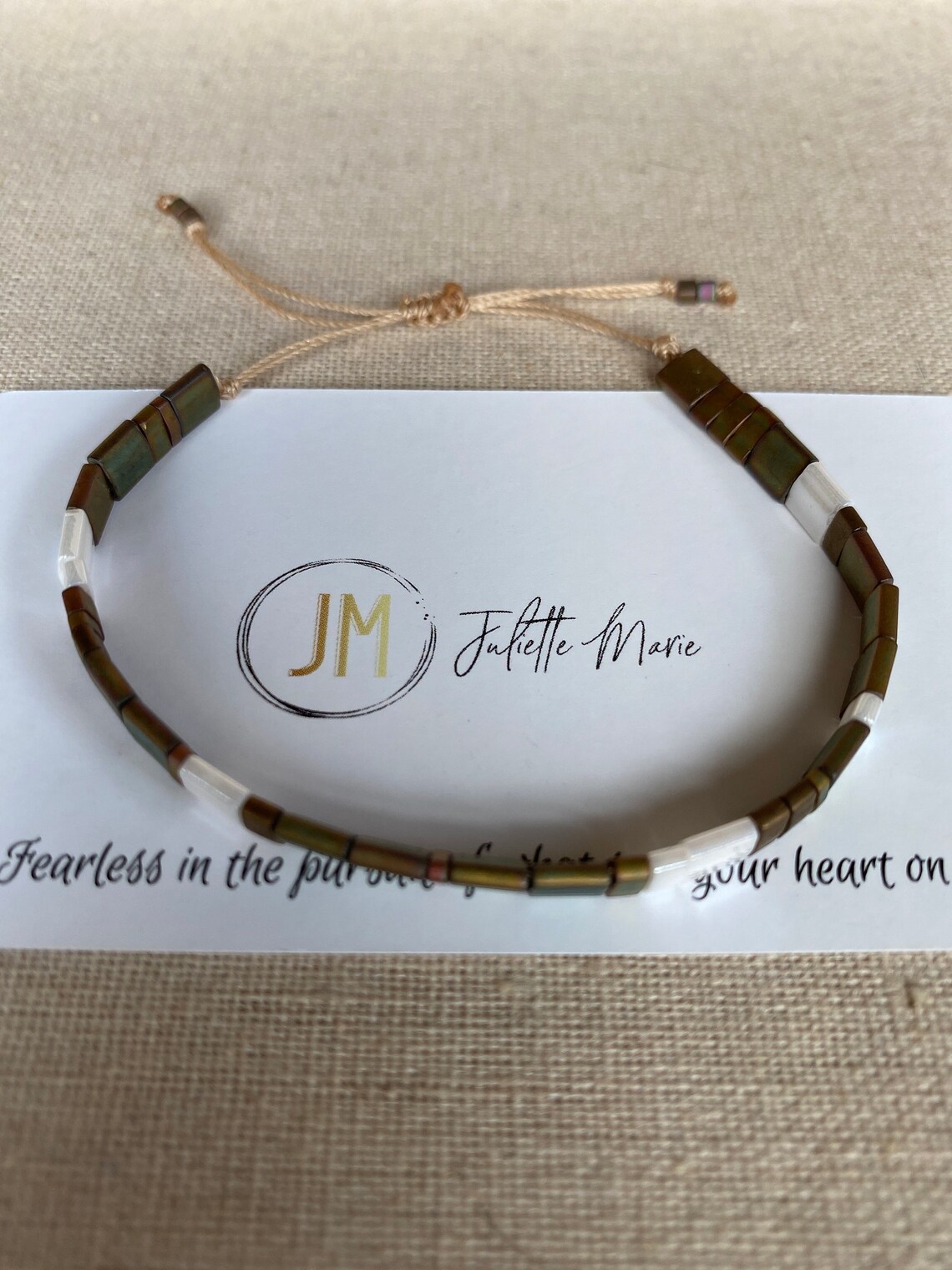 Tila Tile Square Bead Adjustable Bracelet Khaki Green and White - Etsy