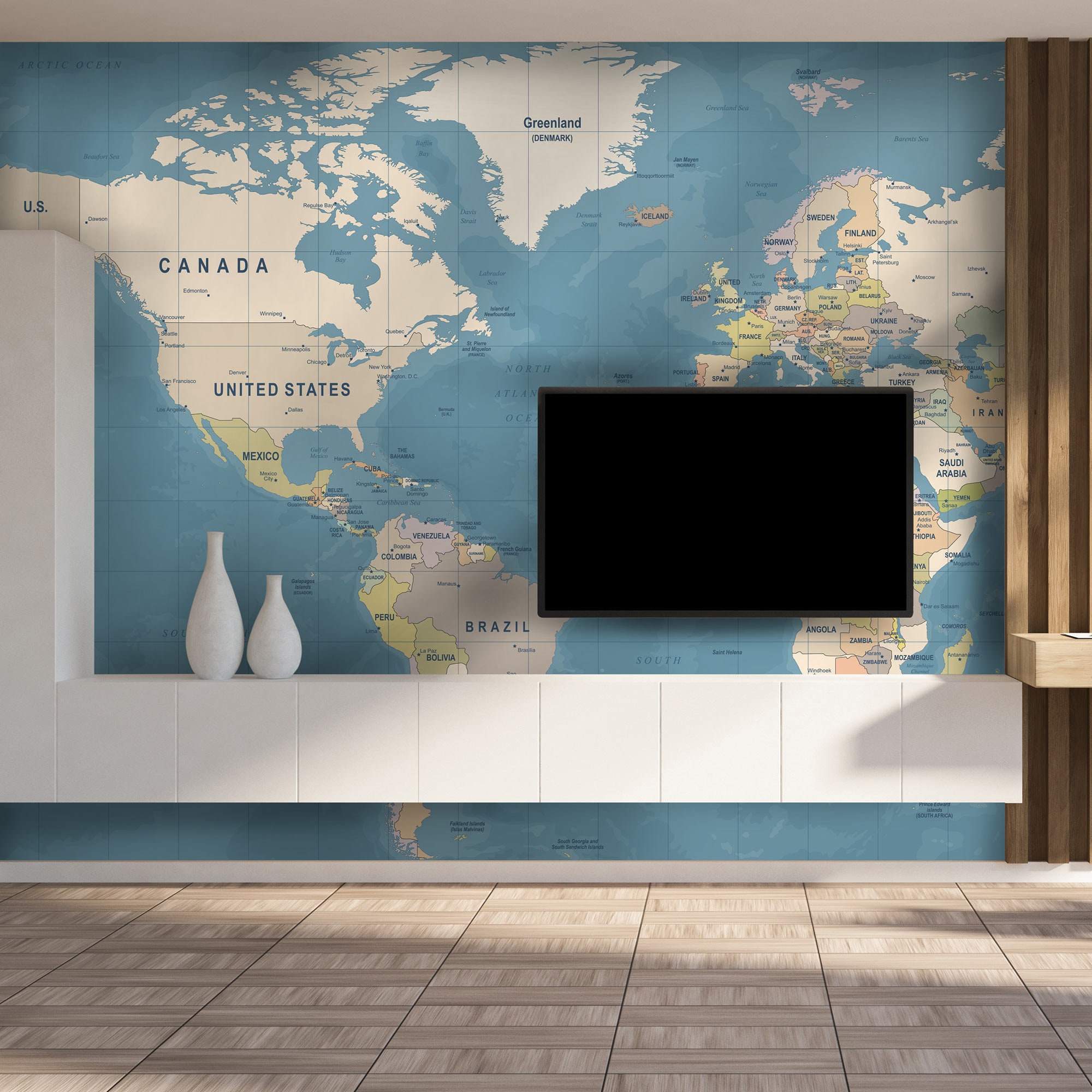 Classic World Map Wall Mural / Colored Chart / Study Room Decoration ...