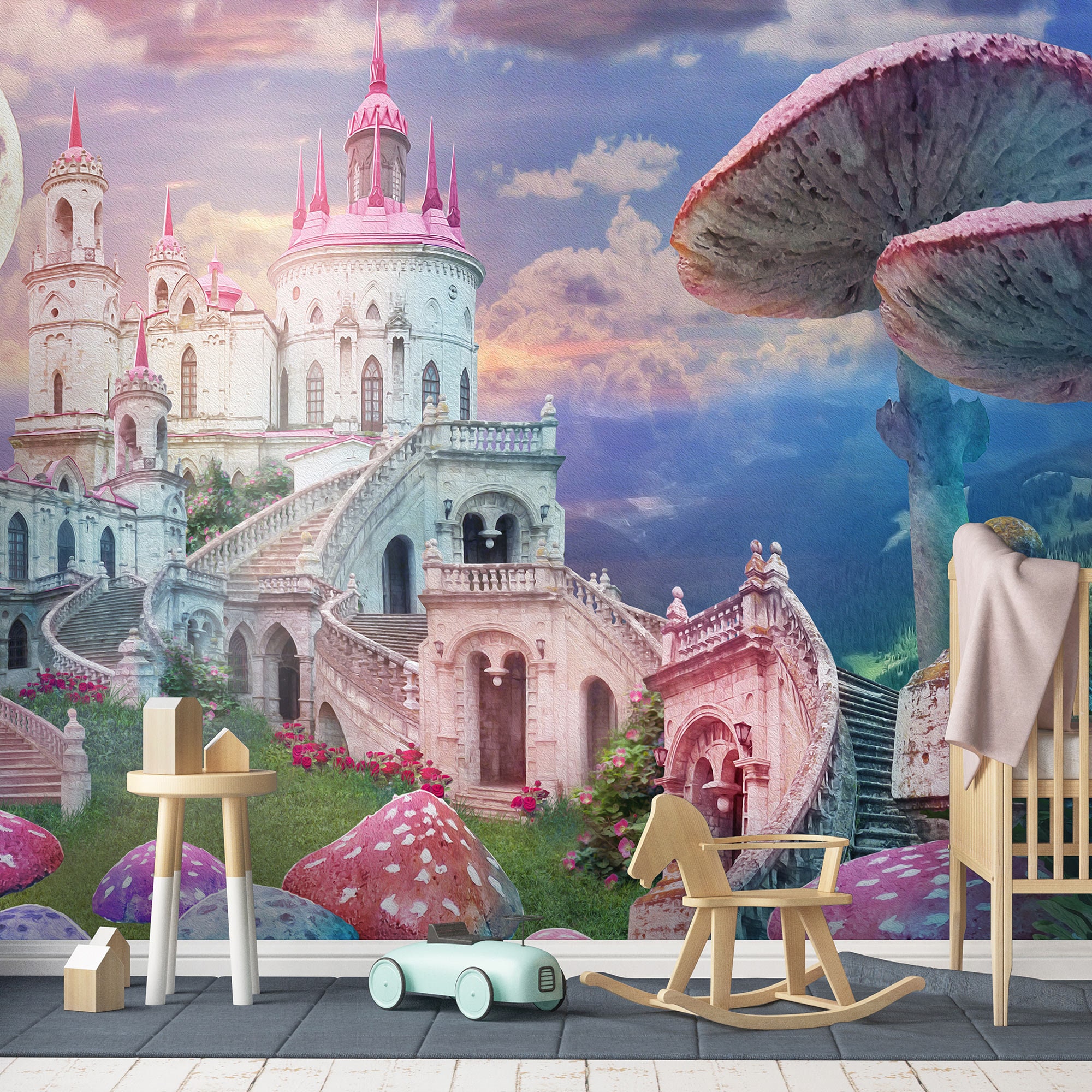 Princess Palace Wall Mural / Wonderland With Mushrooms / Fairy ...