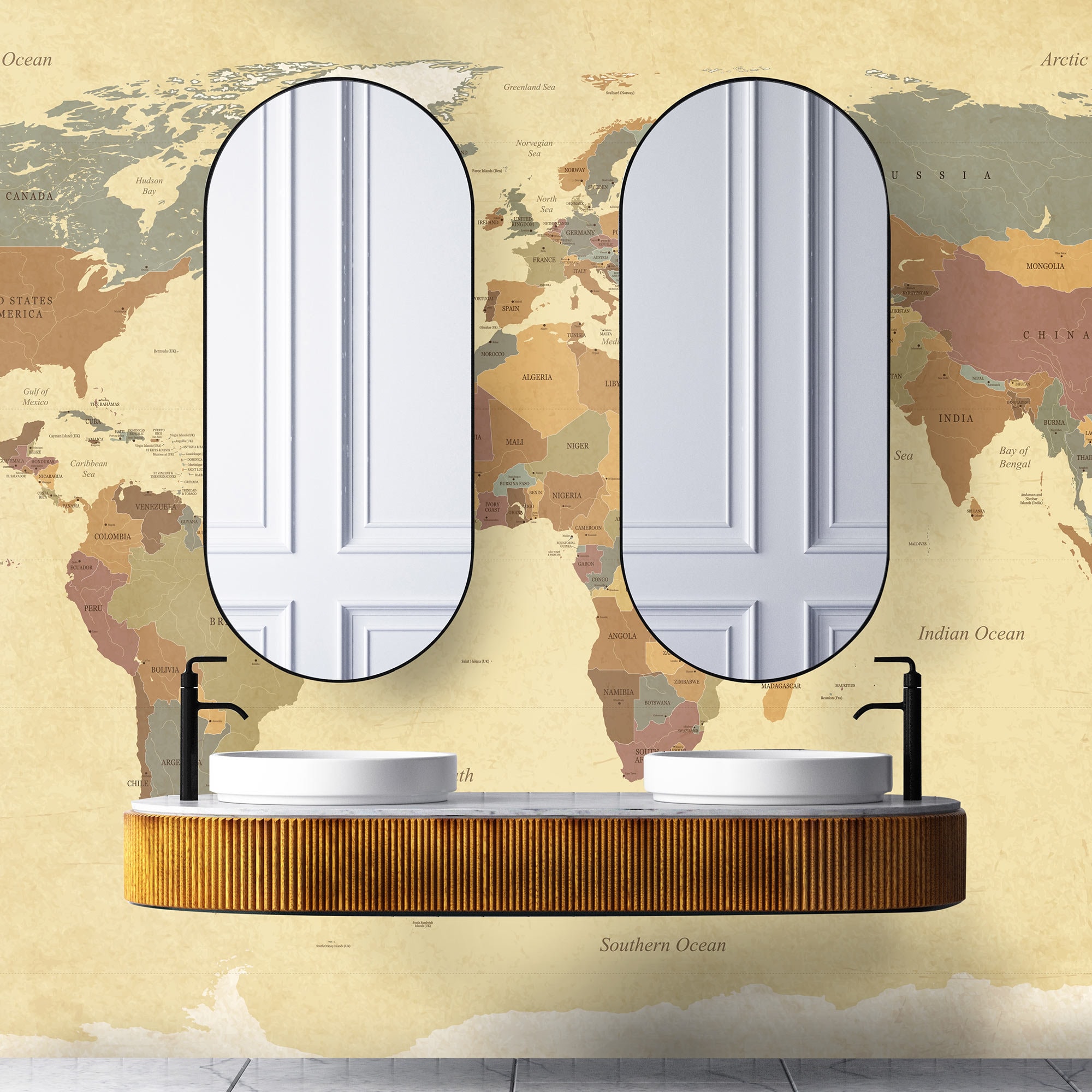 Vintage World Map Wall Mural / Retro Style / Antique Design / - Etsy