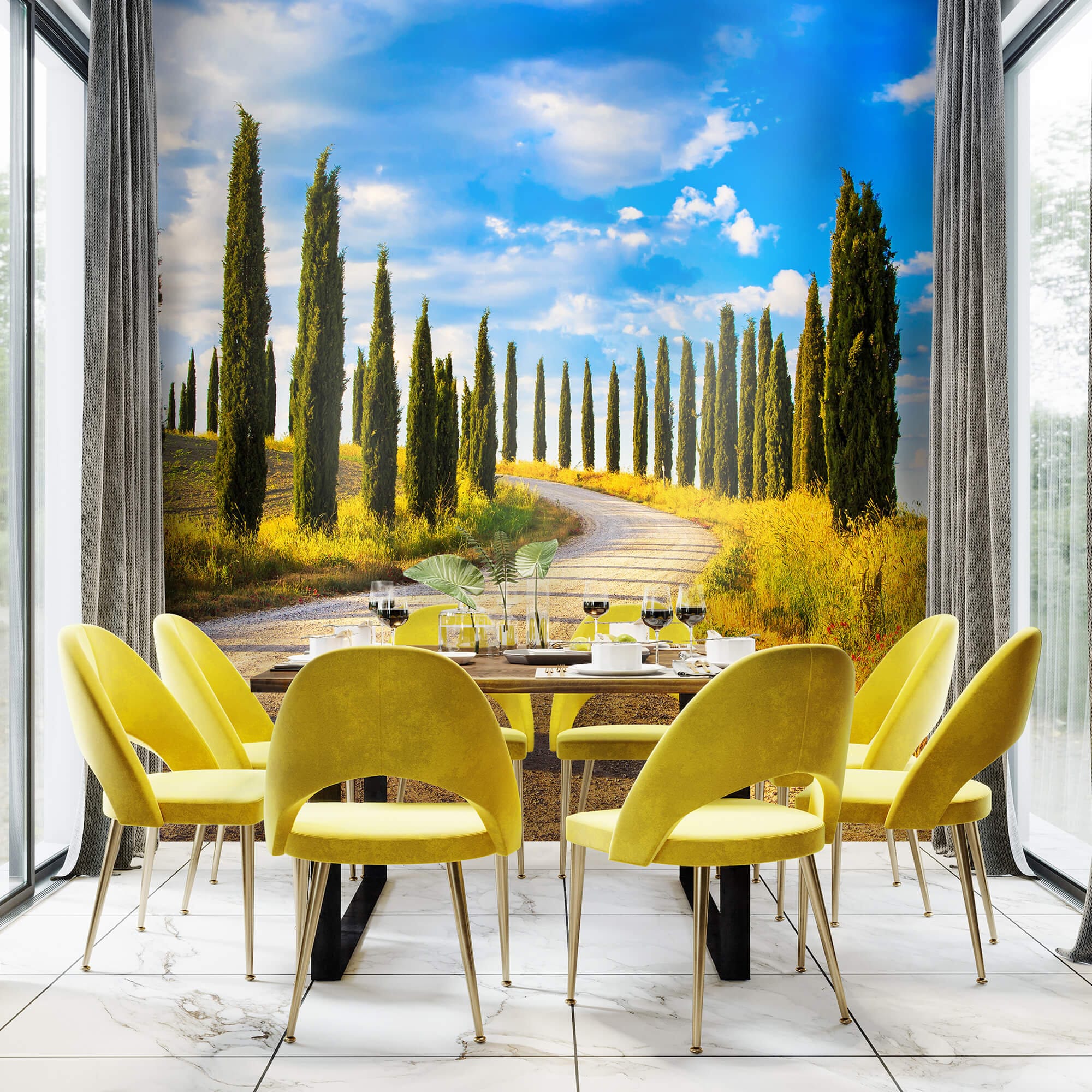 Tuscany Wall Mural / Cypress Trees / Italian Countryside / Italian ...